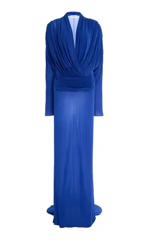 Burc Akyol Draped Jersey Maxi Dress - Blue