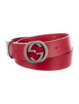 Gucci Calfskin Interlock Gg Leather Belt - Red