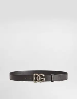 Dolce & Gabbana Alpine Calfskin Belt With Dg Buckle - Black