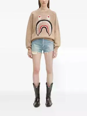 A BATHING APE Crystal Ape Head Denim Shorts