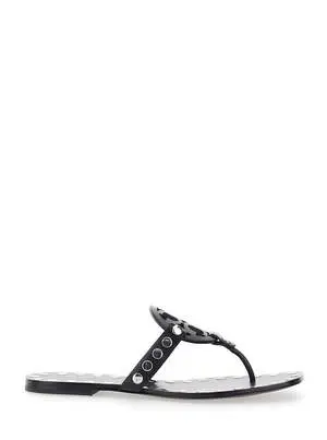 Tory Burch Thong Sandals With Logo And Stud Embellishments - Black