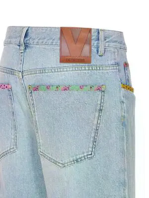 Valentino Garavani Floral-hem Embroidered Jeans - Blue