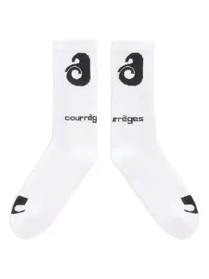 COURREGES Logo-detail Ribbed Socks - White