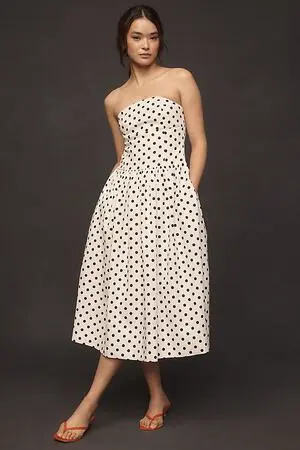 Endless Rose Strapless A-line Midi Dress - Black & White Pattern