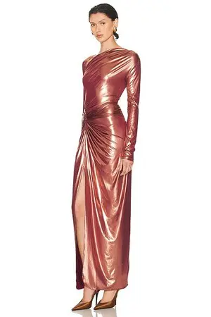 Lapointe Coated Jersey Asymmetric Draped Sarong Dress