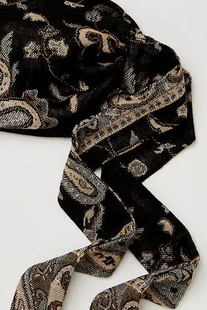 CURRIED MYRRH Paisley Print Headband With Fringe - Black