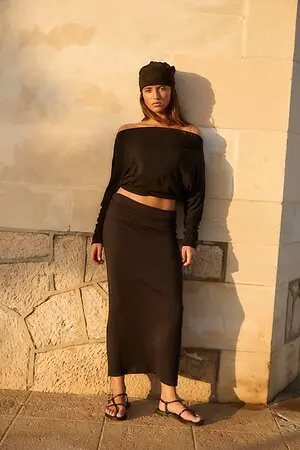 Free People Good Feels Sensual Set" Off-the-shoulder Top And Maxi Skirt - Black