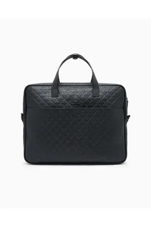 Emporio Armani Leather Business Bag With Embossed Eagle - Black