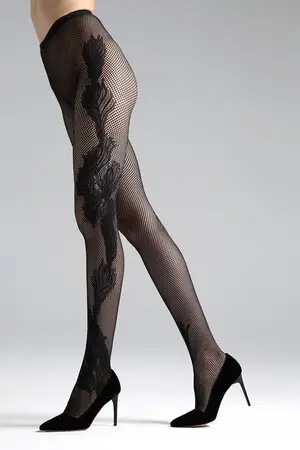Natori Peacock Feather Net Tights - Black