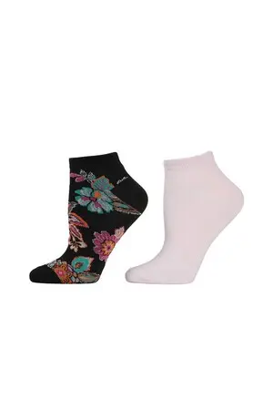Natori Floral Print Socks 2 Pair Pack - Black