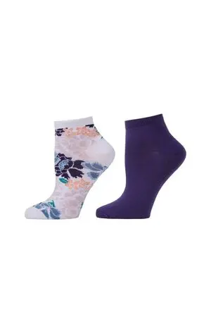 Natori Floral Ankle Socks 2 Pair Pack - Purple