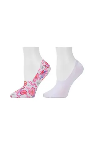Natori Abstract Floral Sock Liners 2 Pair Pack - White
