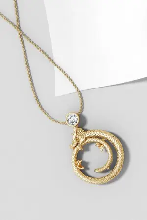 Natori Dragon 14k Gold Slider Pendant With Diamond - Yellow