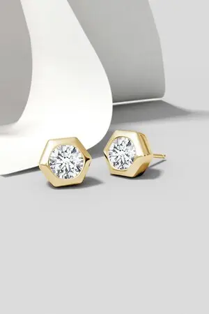 Natori Indochine 14k Hexagon 4mm Diamond Solitaire Stud Earrings - Gold