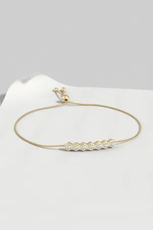 Natori Indochine 14k 7-hexagon Diamond Bar Bolo Bracelet - Gold