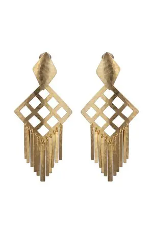 Natori Plated Brass Geo Fringe Clip Earrings - Gold