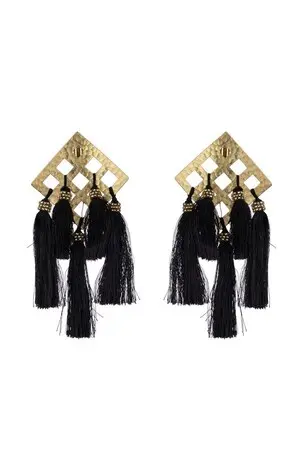 NATORI Plated Brass Geo Tassel Clip Earrings