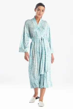 Natori Misty Leopard Cozy Knit Robe - Aqua