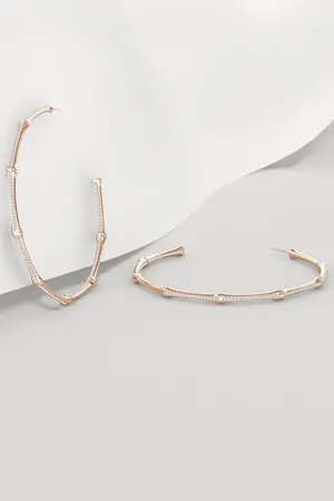 Natori Indochine 14k Pave Diamond Bamboo Hoop Earrings - Gold