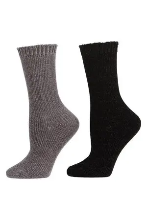 Natori Chenille Crew Socks 2-Pair Pack Black / Gray