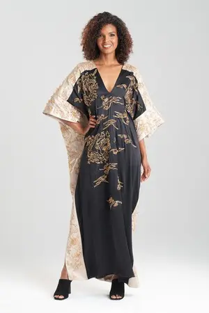 Natori Couture Dragon Embroidered Cocoon Silk Caftan