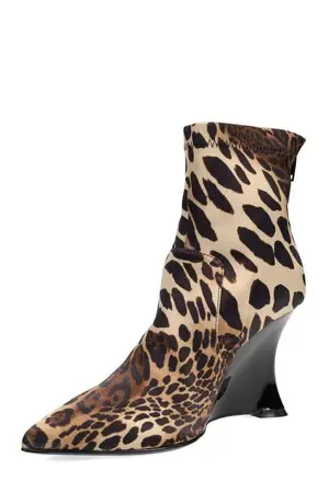 Natori Neko Luxe Leopard Print Satin Wedge Ankle Boots