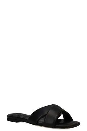 Natori Vitta Nappa Leather Slide Sandals - Black