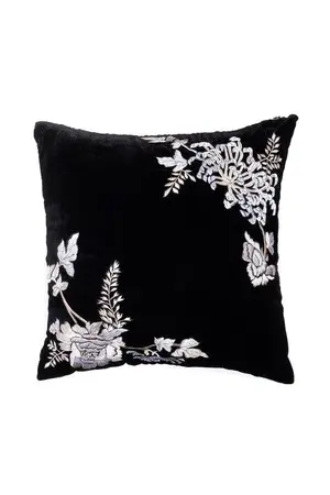 Natori Velvet Mandarin Embroidered Trim Pillow - Black