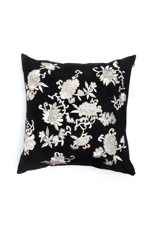 Natori Faux Suede Mandarin Embroidered Pillow - Black