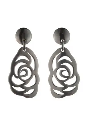 Natori Buffalo Horn Floral Scroll Drop Earrings - Black