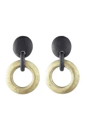 Natori Acacia Wood And Plated Hoop Earrings - Black