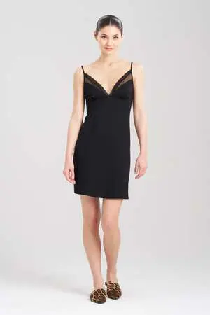 Natori Feathers Essentials Lenzing Ecovero Viscose Lace Applique Chemise - Black