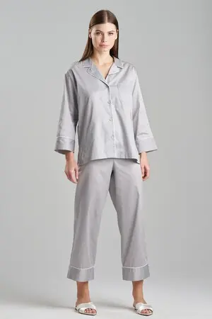 Natori Cotton Sateen Essentials Notch Pj Set - Black / White / Pink / Gray