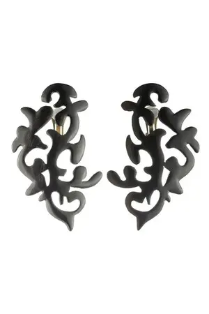 Natori Buffalo Horn Scroll Clip-on Earrings - Black