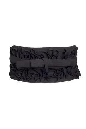 Natori Felt Embroidered Floral Obi Belt - Black