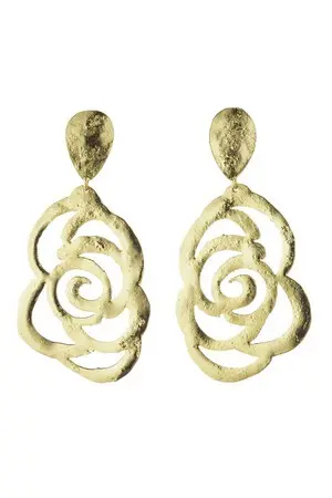 Natori Plated Floral Scroll Drop Earrings - Gold