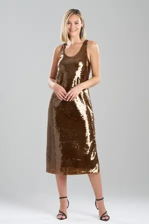 Natori Paillettes Midi Dress - Brown