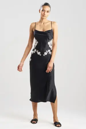 Natori Lolita Lace Silk Slip Dress - Black