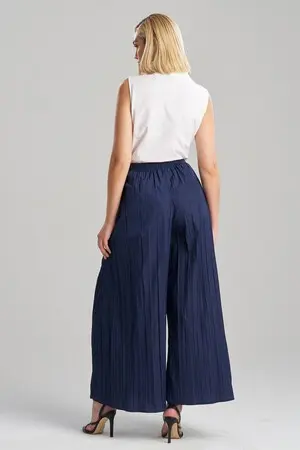 Natori Taffeta Plisse Wide Leg Pants - Navy / Blue
