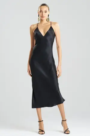 Natori Key Essentials V-neck Silk Gown - Black