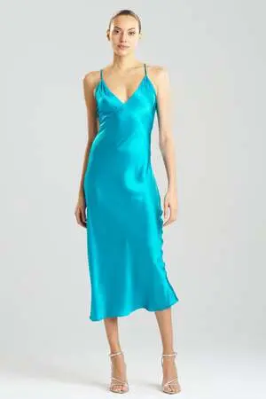 Natori Key Essentials V-Neck Silk Gown Blue