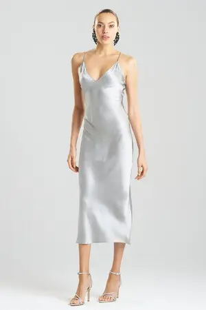 Natori Key Essentials V-neck Silk Gown - Silver