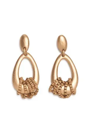 Natori Acacia Wood Hoop Beaded Clip-on Earrings - Gold