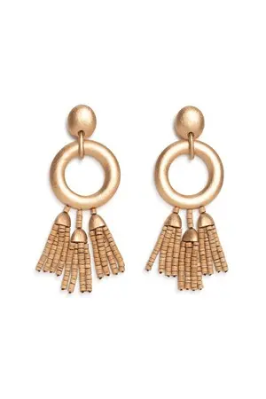 Natori Acacia Wood Fringe Beaded Earrings - Gold