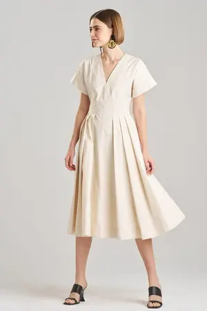 Natori Tech Cotton Taffeta Pleated Dress - White