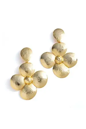 Natori Plated Brass Floral Clip On Earrings - Gold