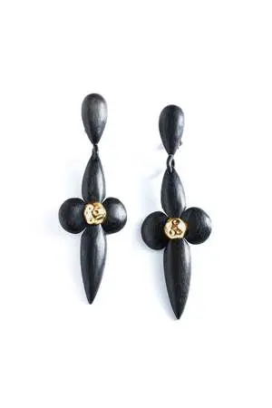 Natori Acacia Wood And Silver Plated Teardrop Earrings - Black