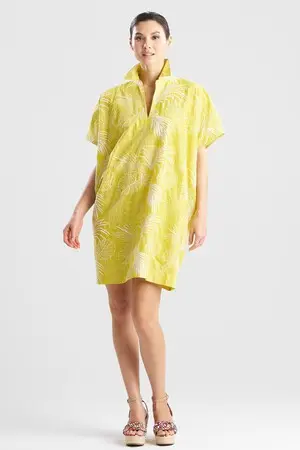 Natori Palm Embroidered Oversized Caftan - Yellow