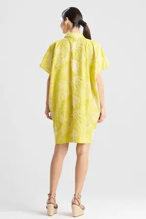Natori Palm Embroidered Oversized Caftan - Yellow