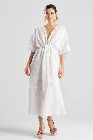 Natori Palm Caftan Dress - White